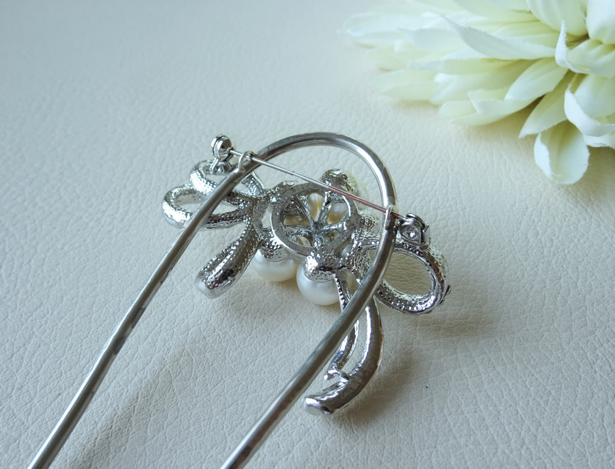 Brooch Converter, Brooch to Hair Pin, Silver Hammered Texture Pin
